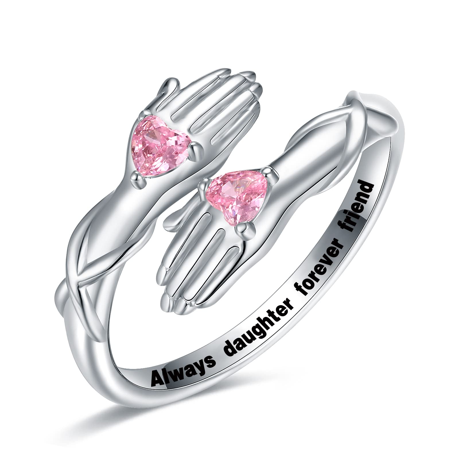 Hug Ring 925 Sterling Silver for Women Always with You Endless Hugging Ring Jewelry Gift for Daughter Teen Girls Hug Hand Rings Adjustable (I Love You Forever)