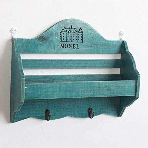 PIBM Stylish Simplicity Shelf Wall Mounted Floating Rack Shelves Retro Solid Wood Hook up Key Storage Multifunction Living Room Clothing Store, a , 33x10x28cm