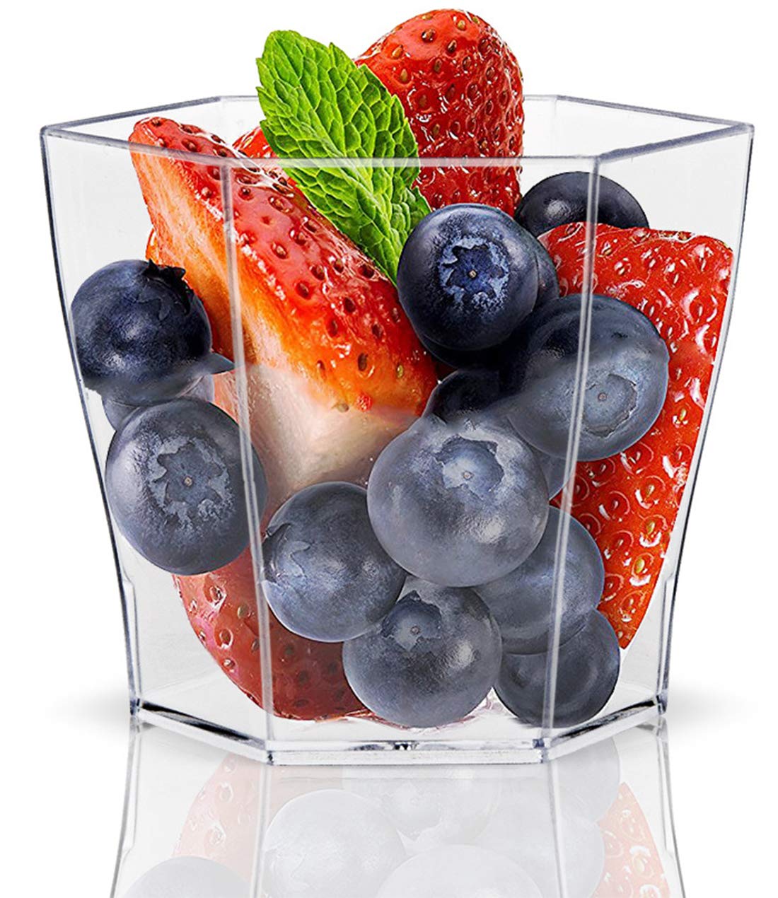 Lawei 100 pack 2 oz Plastic Dessert Cups with 100 Plastic Spoons - Hexagonal Mini Bowl Disposable Bowls for Chocolate Desserts, Appetizers, Dessert Samplers, Dessert Shot Glasses & More