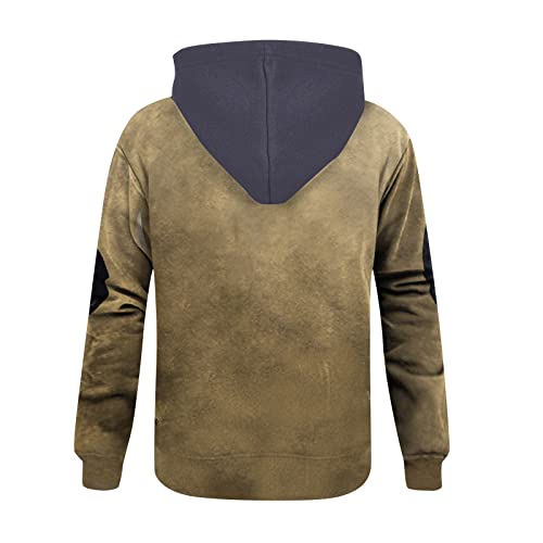 Men Hoodies Long Sleeve Hooded with Big Pockets Drawstring Graphic Big and Tall Casual Pullovers Lightweight Oversized Hoodies Clothes Outfits Sudaderas para Hombre Con Capucha B-Khaki 3XL W0054