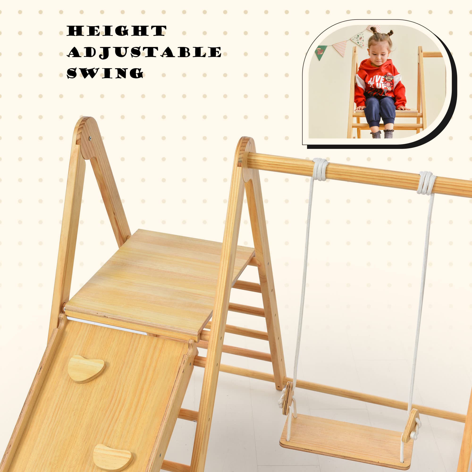Merax 7-in-1 Swedish Ladder, Multifunctional Wall Bar for Kids, Indoor Climbing, Slide, Swing, for Toddlers 3+
