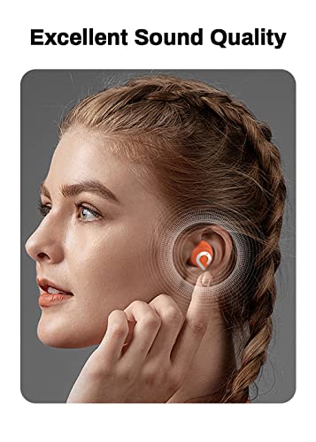 Open Ear Headphones Bluetooth Air Conduction Earphones, 48 Hours Playback with Charging Case, Ear Clips Buds Bluetooth Wreless Earbuds, Open Ear Earbuds for Workout Cycling Running Gym (Orange)
