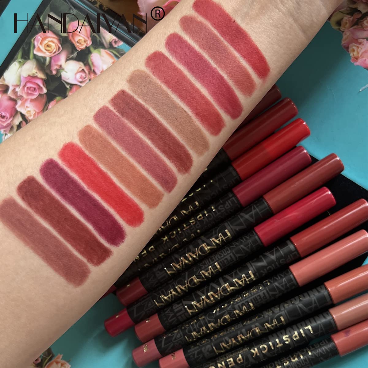 NICEFACE 12 Colors Matte Lipstick Pen Set, High Pigmented Smooth Natural Velvet Lip Liner, Waterproof Long Lasting Soft Lip Makeup Lipliner Set