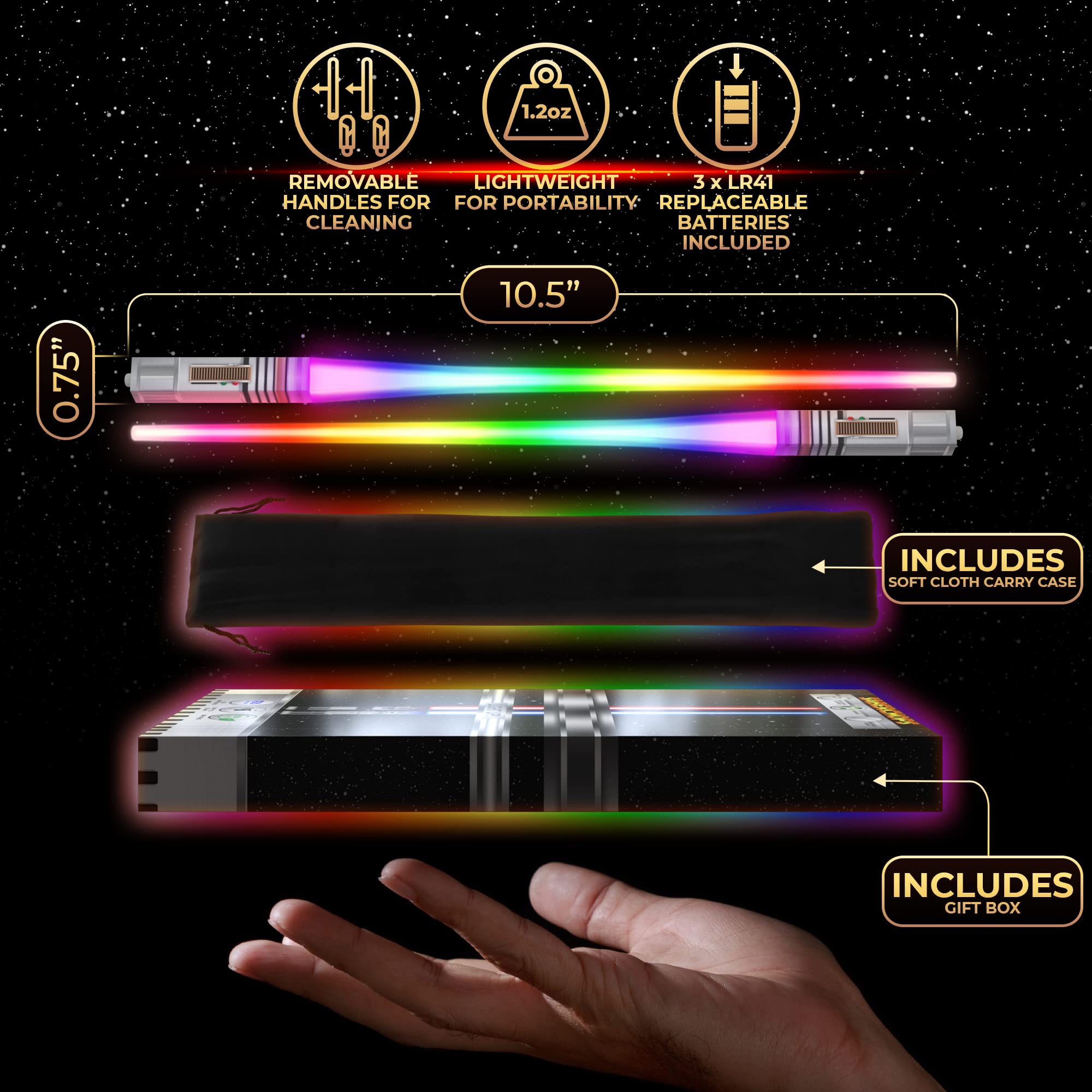LIGHTSABER CHOPSTICKS LIGHT UP STAR WARS CHOPSTICK LED Glowing Light Saber Chop Sticks REUSABLE Sushi Sabers Cool Fun Geeky STARWARS Chop Stick Set 2 PAIRS | FREE Keychain Soft Carry Pouch | Gift Box