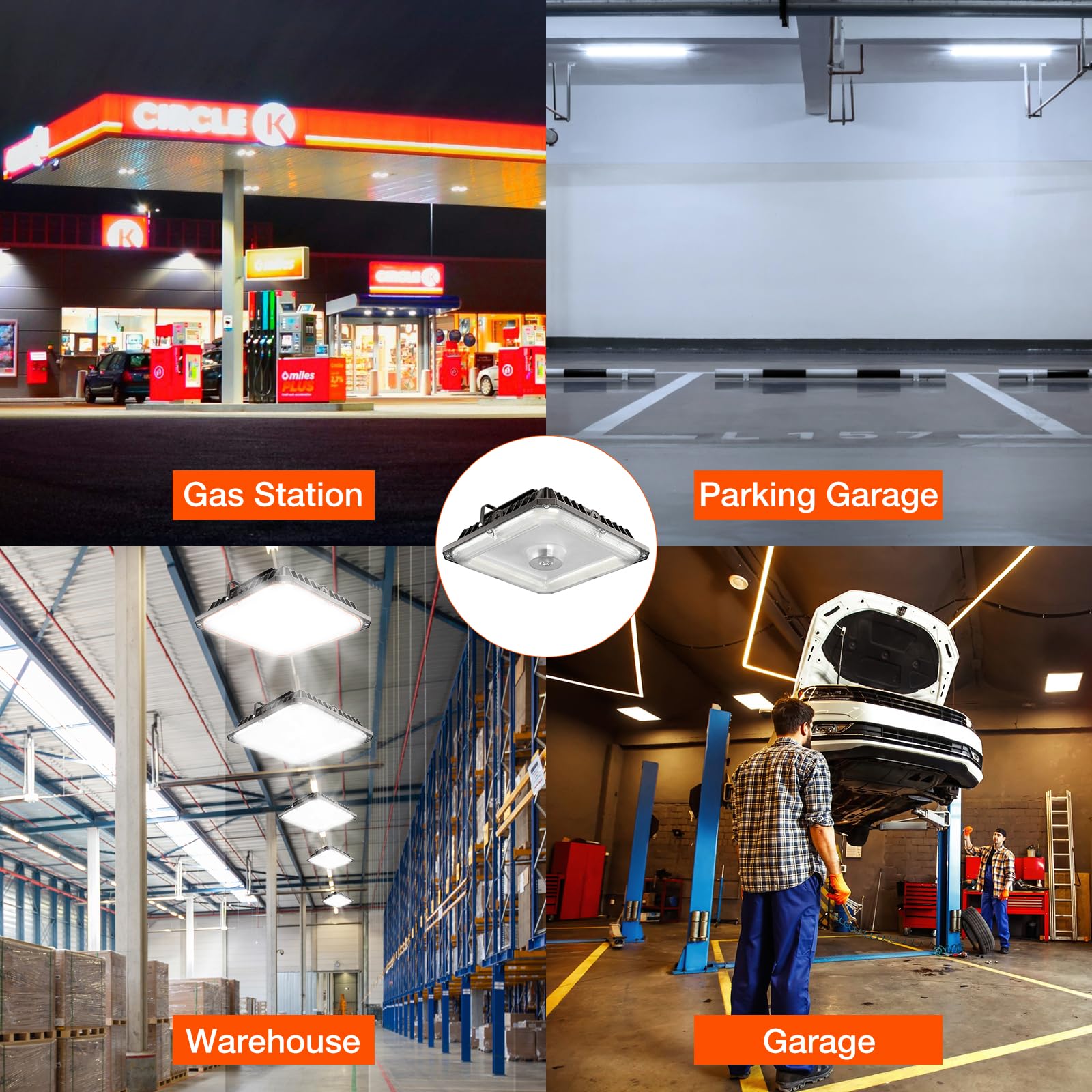 OKQ LED Canopy Light Outdoor 5Pack, 10"x10" Square Gas Station Light with Selectable Wattage (100/80/60W/40W) and CCT (5000/4000/3000K), 1-10V Dimmable,Canopy Lights for Garage Barn, ETC&DLC Listed
