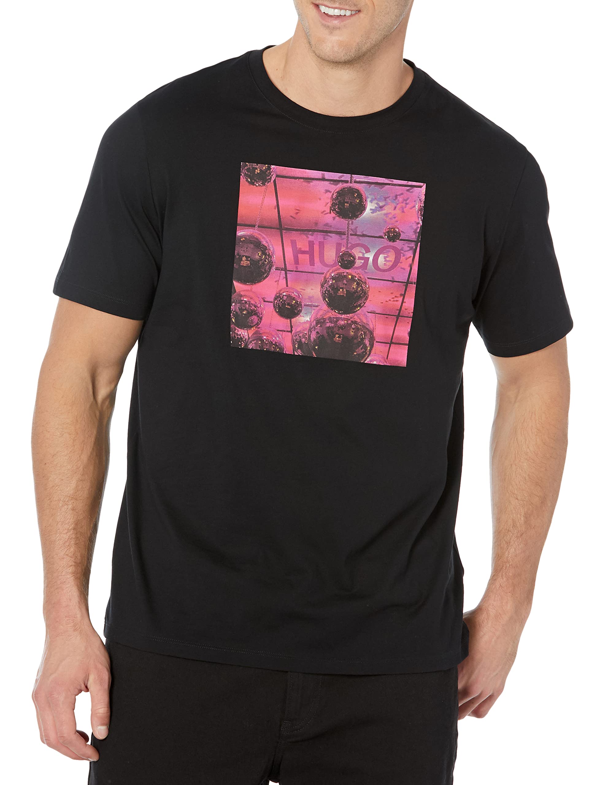 HUGO Boss Mens Crew Neck Pattern Box Jersey T-Shirt T Shirt, Black Metal, Small US