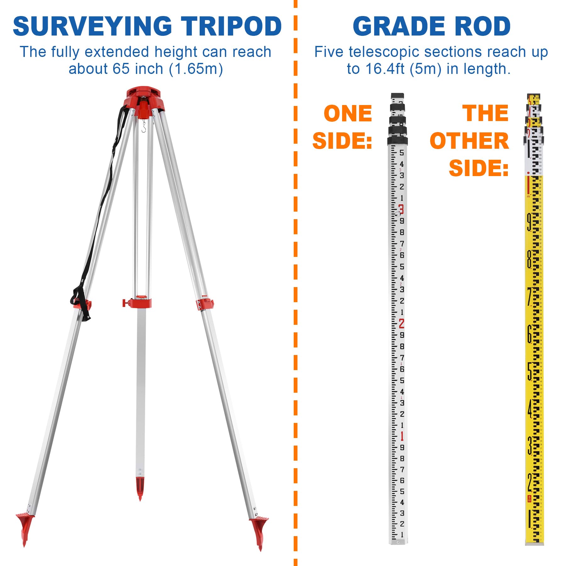 Iglobalbuy Automatic Self Leveling Green Rotary Laser Level 500m Range Kit with Surveying Tripod and Aluminum Grade Rod 16.4 Feet, Leveling Rotating Transit Laser Level Green Beam for Construction
