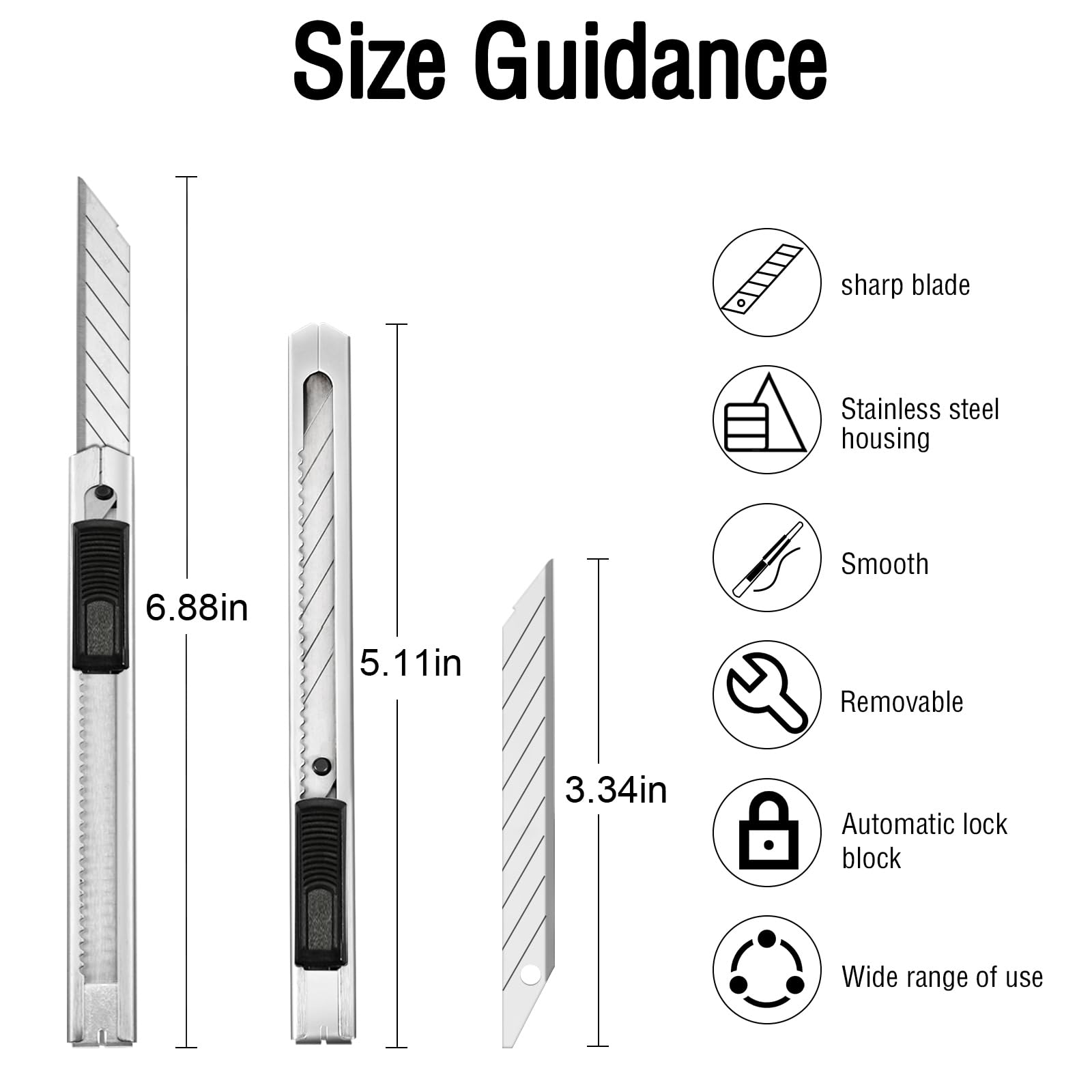 WRAPXPERT Utility Knife Retractable,30 Degree Snap Off Blade 9MM,Sharp Box Cutter Knife,Pack of 3