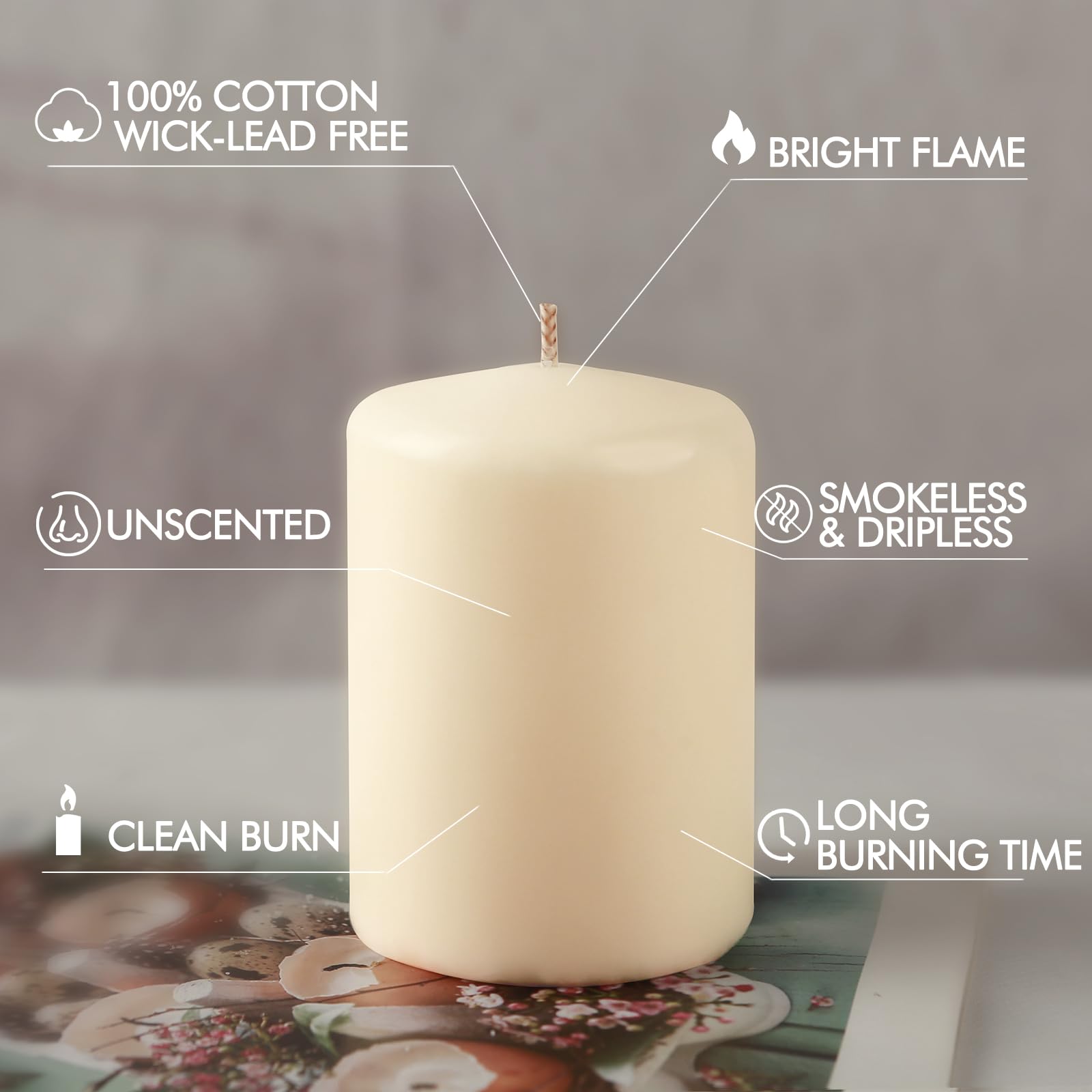 Pillar Candles,6 Count Unscented Pillar Candle,70 Hours Smokeless Pillars Candles Bulk,2.8"x6" Hand-Poured Candles Pillar for Emergency Home Decor Prayer Christmas Party,Ivory