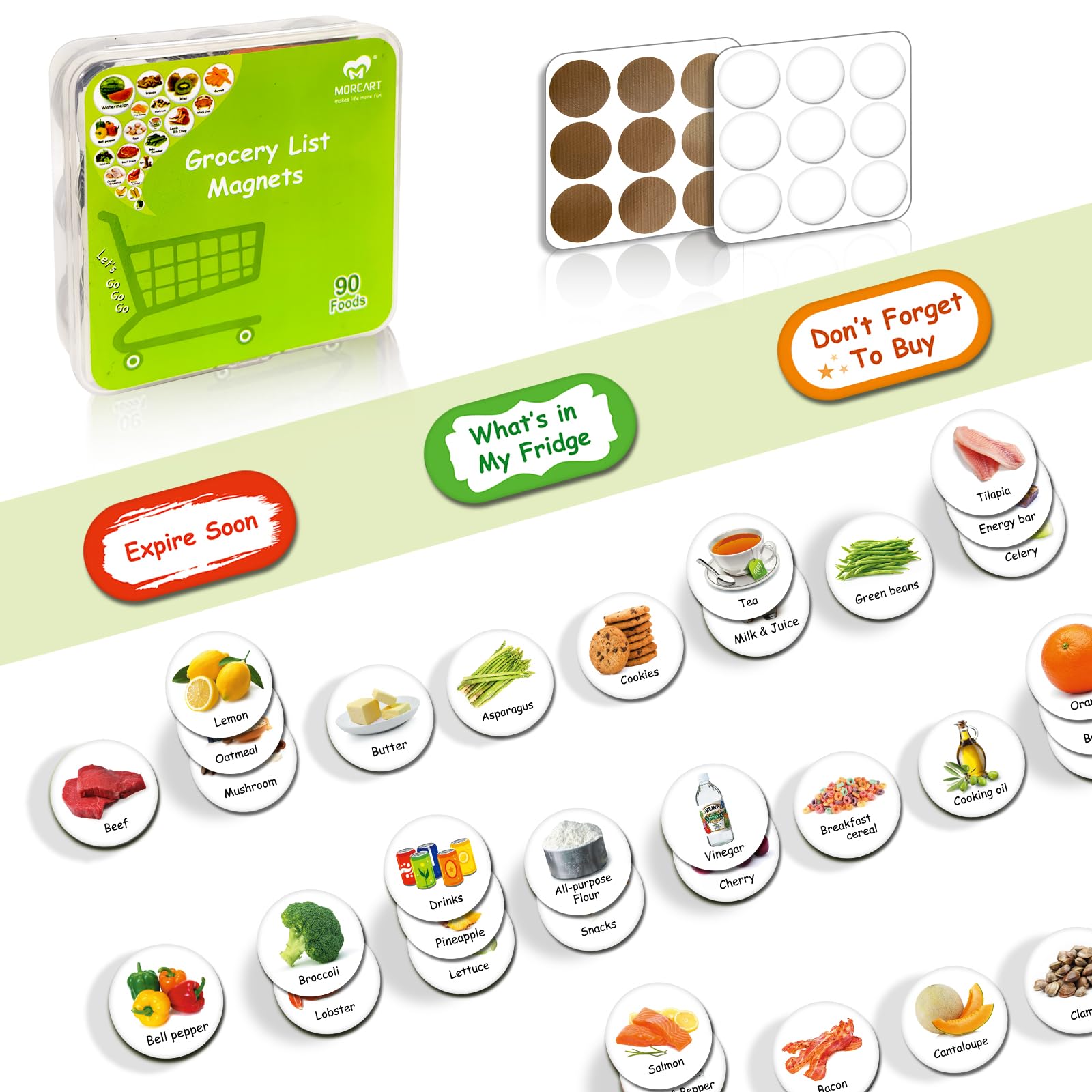 M MORCART 93 Food Magnets for Fridge - Repeatable Visual Shopping List, Refrigerator Inventory Easy Tracking, Great Gifts for Mom and Wife