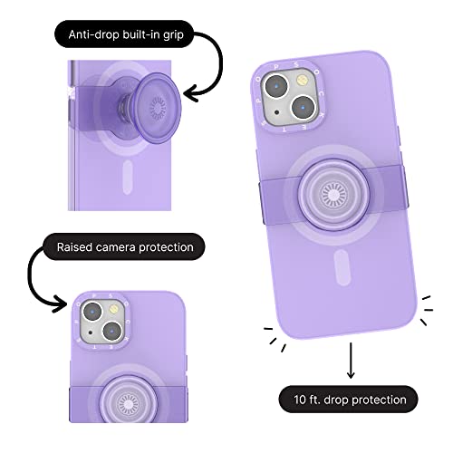 PopSockets: iPhone 13 Case with Phone Grip and Slide Compatible with MagSafe, Phone Case for iPhone 13, Wireless Charging Compatible- Violet