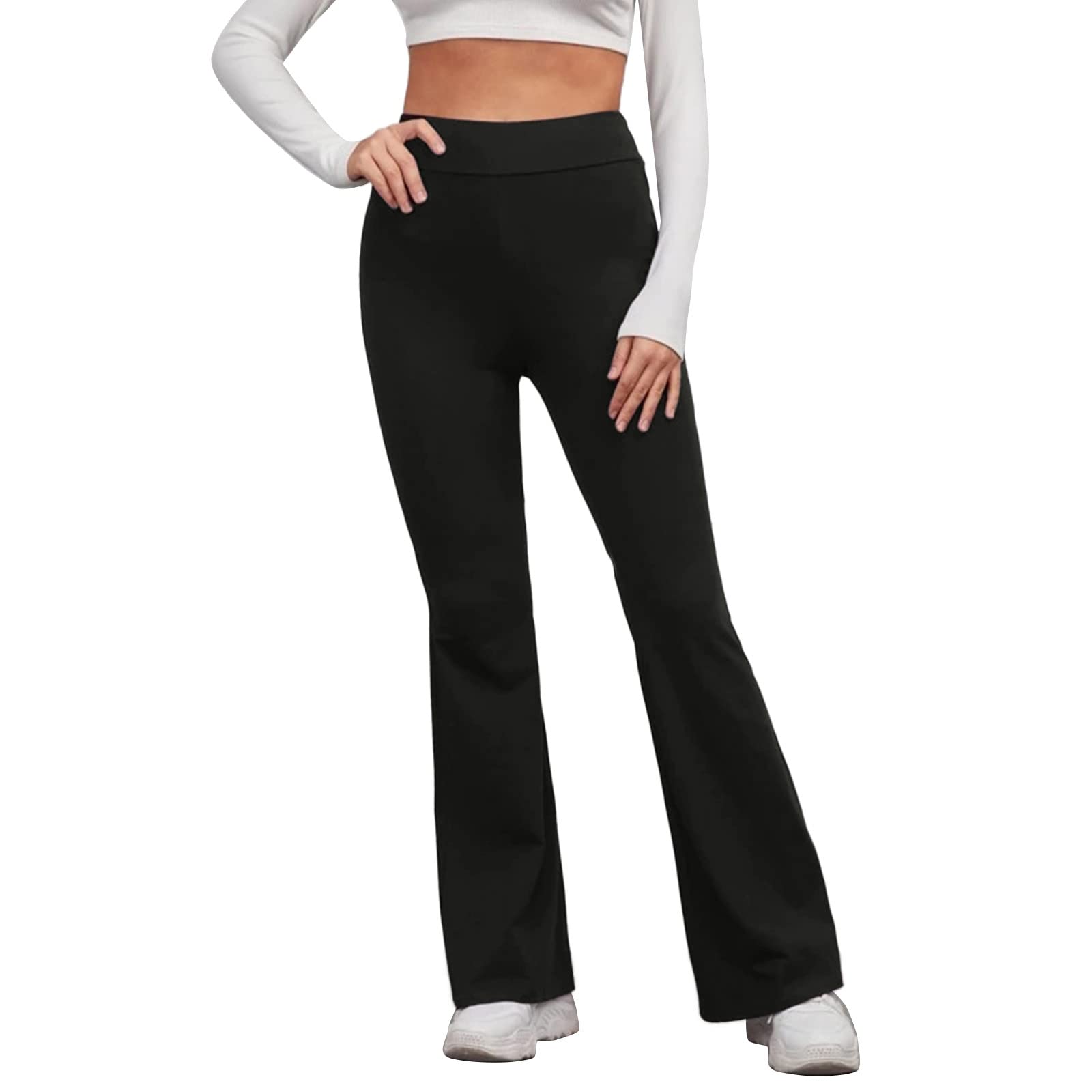 HUIHAIXIANGBAO Flare Leggings for Women Crossover Tummy Control High Waist Bootcut Yoga Pants Workout Joggers with Pockets