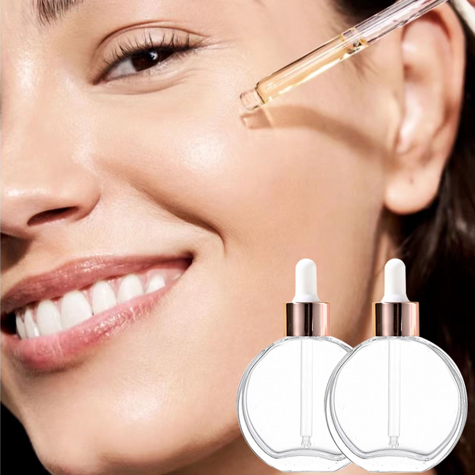 PYAWI 6Pcs, 2 oz Glass Dropper Bottles for Essential Oils ,60ml flat round perfume bottle with Eye Droppers, for Essential Oils, Perfumes, Serums - Leakproof for Travel (A- Clear/Rose Gold)
