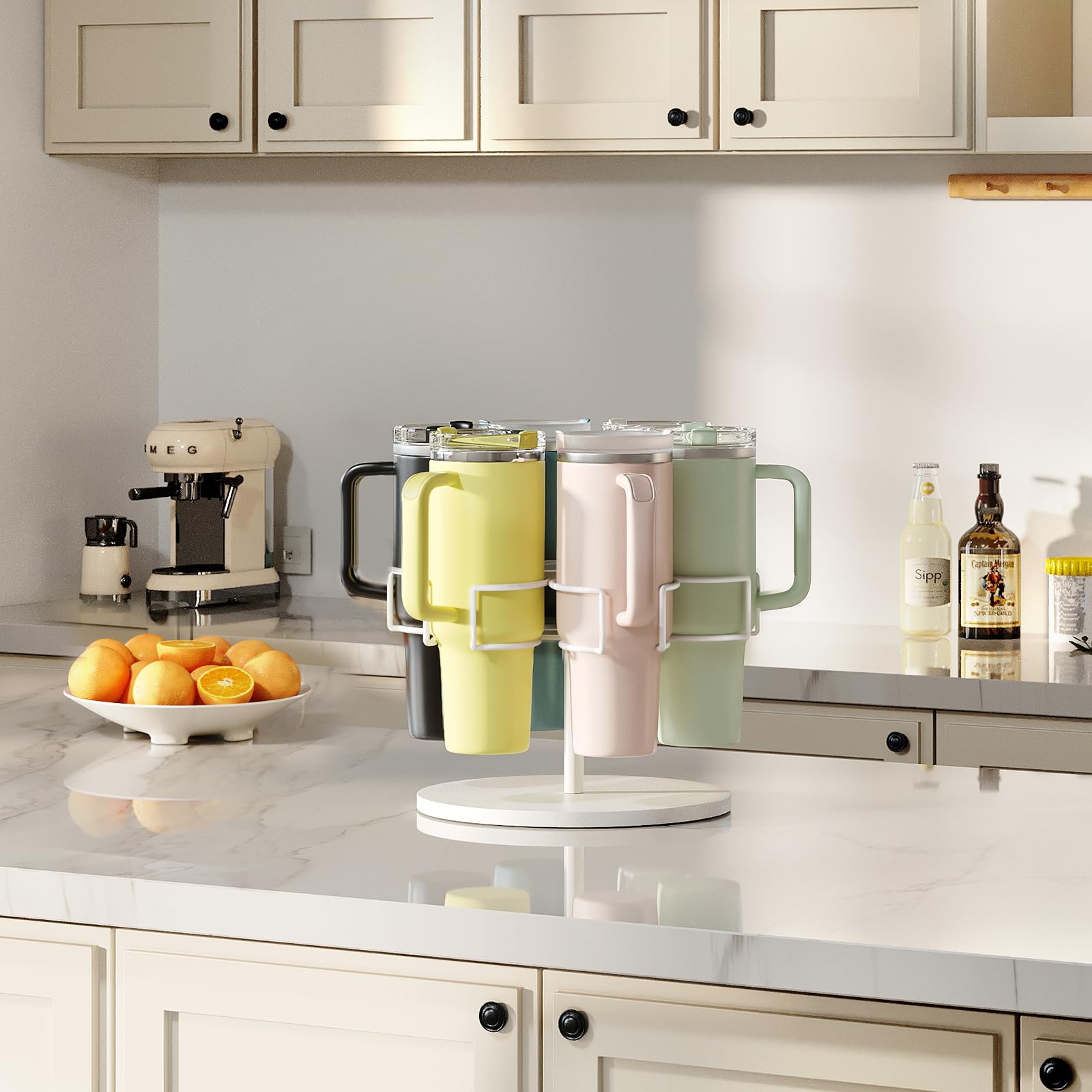 QimCoor Stanley 40 oz Cup Organizer and Storage, Rotating Tumbler Holder, Water Bottle Rack for Kitchen Organization (White, YP-12.1" L-1PCS)