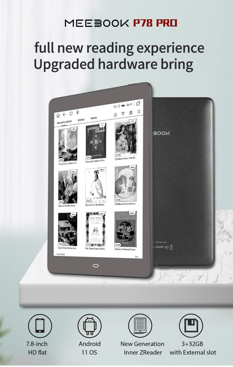 MEEBOOK P78 Pro e-Book Reader, 2022 New 7.8" Eink Carta Touchscreen,Support Handwriting, Built-in Cold/Warm Light/Audible &Out Speaker, Android 11, Support Google Play Store,OTG/USB C,3GB+32GB