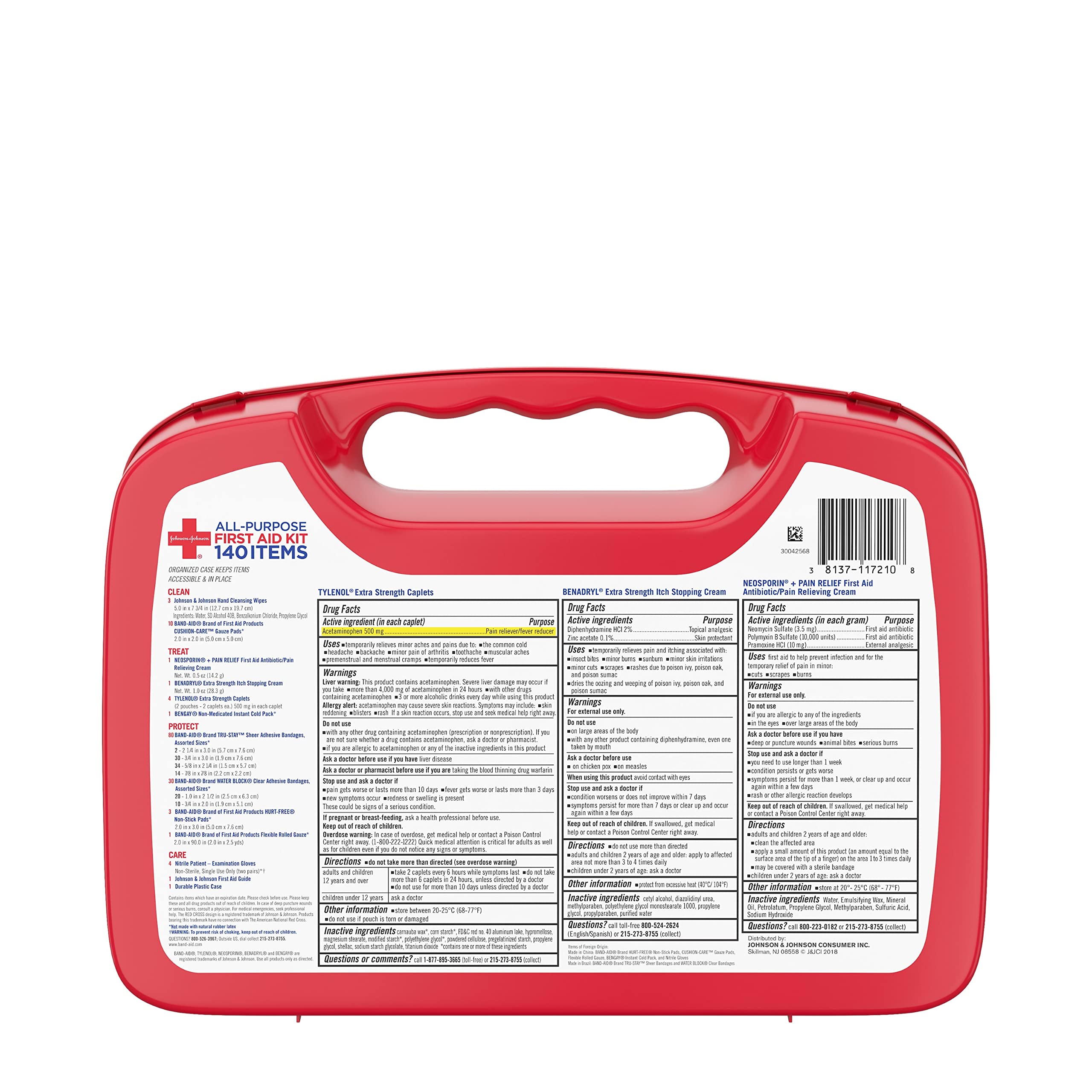Johnson & Johnson All-Purpose Portable Compact First Aid Kit for Minor Cuts, Scrapes, Sprains & Burns, Ideal for Home, Car, Travel and Outdoor Emergencies, 140 Pieces