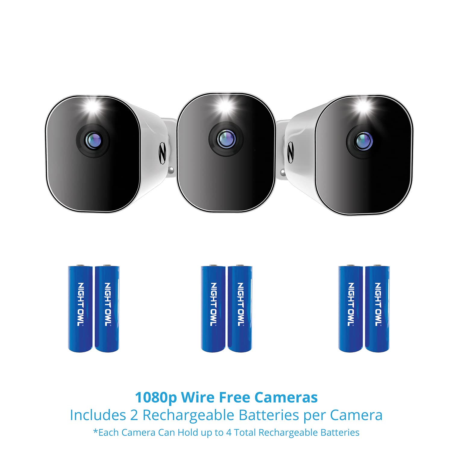 Night Owl 10 Channel Bluetooth Video Home Security Camera System with 3 Battery Powered 1080p HD Wire Free Indoor/Outdoor Cameras with 2-Way Audio and 1TB Hard Drive (Expandable up to 10 Cameras)