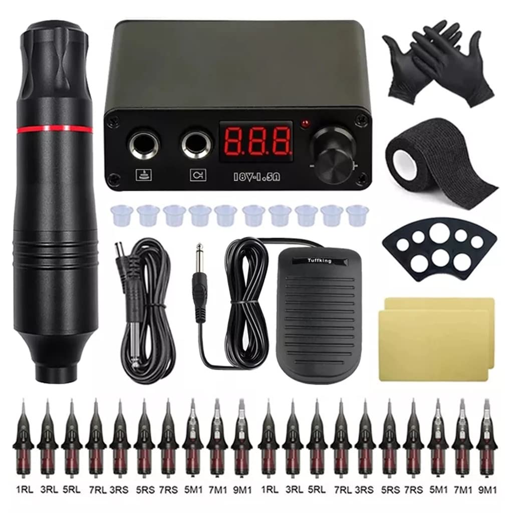 LUKEO Tattoo Machine Set Complete Tattoo Machine Pen LCD Tattoo Power Rotary Gun Cartridges Needles for Tattoo Body Art (Color : D)