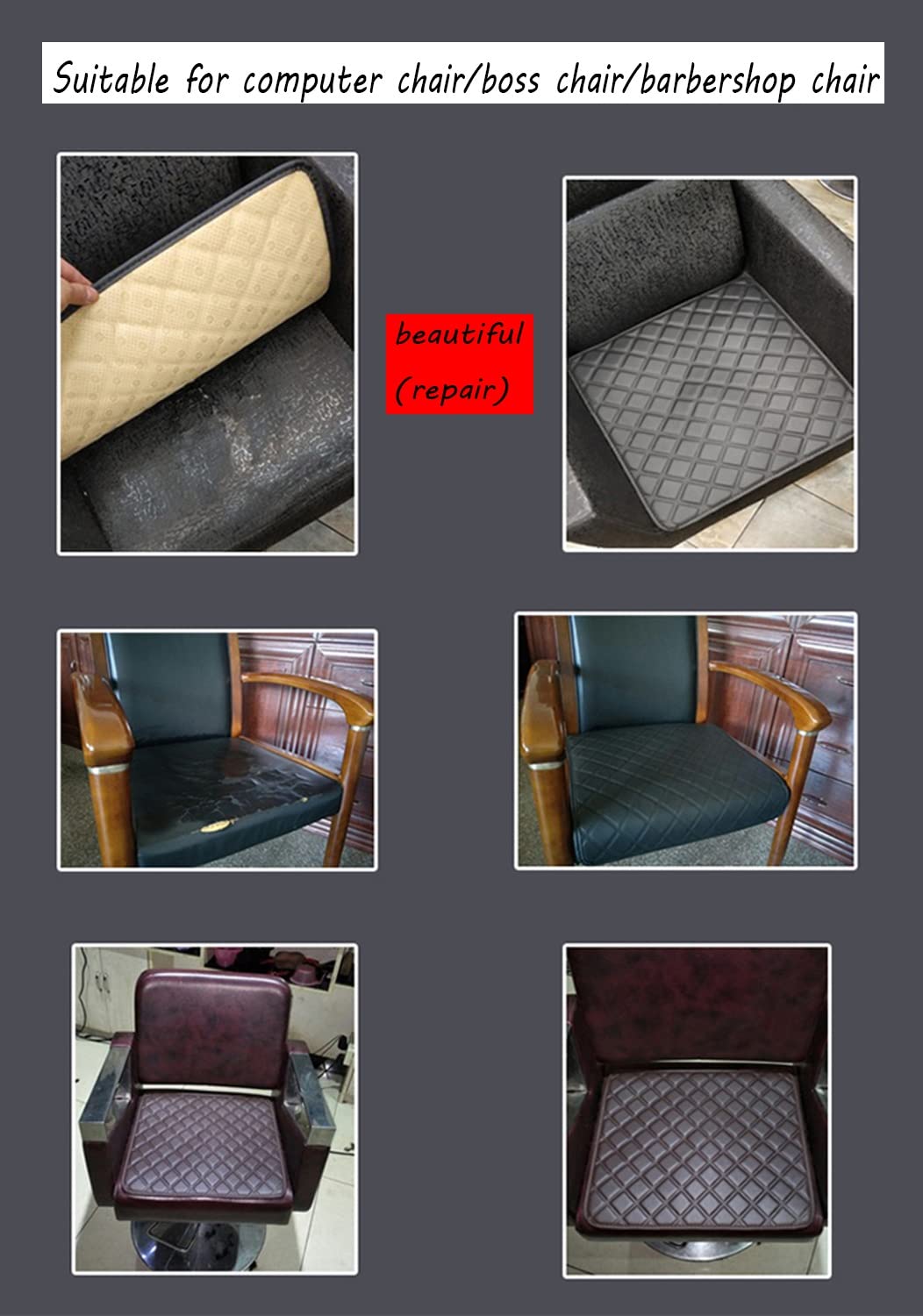 Leather Chair Cushion Pad Office Computer Chair Boss Chair Pad Non-Slip Waterproof Dining Chair Cushion Car Sofa Leather Seat Cushion ( Color : Black , Size : 50*50cm )