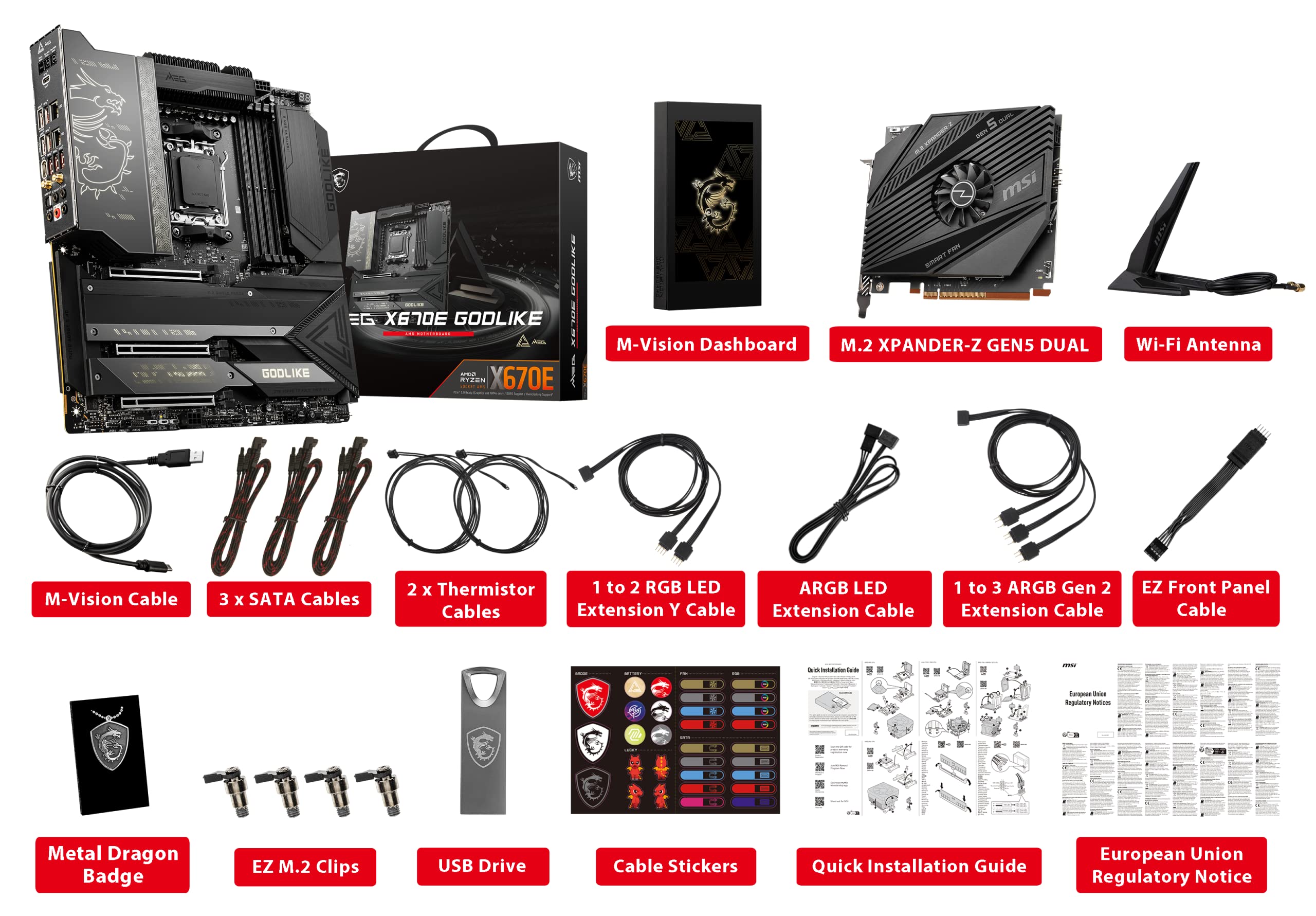 MSI MEG X670E GODLIKE Gaming Motherboard (AMD Ryzen 9000/8000/7000 Series Processors, AM5, DDR5, PCIe 5.0, SATA 6Gb/s, M.2, USB 3.2 Gen 2, Wi-Fi 6E, HDMI/DP, 10Gbps Dual LAN, SLI, EATX)