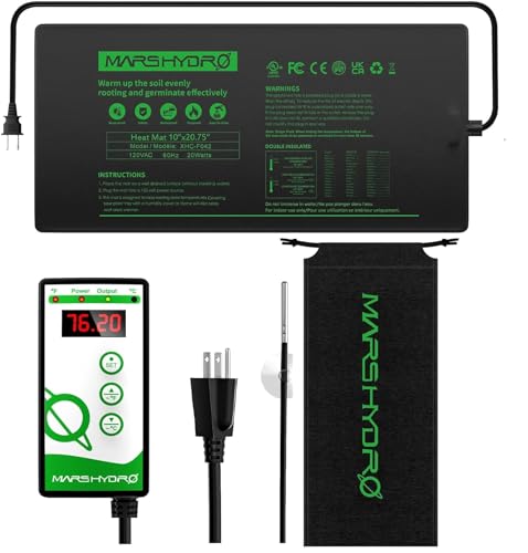 MARS HYDRO Seedling Heat Mat Waterproof 10''x 20.75'' and Digital Thermostat Comb Set with Propagation Heating Mat Temperature Controller for Indoor Seed Starting