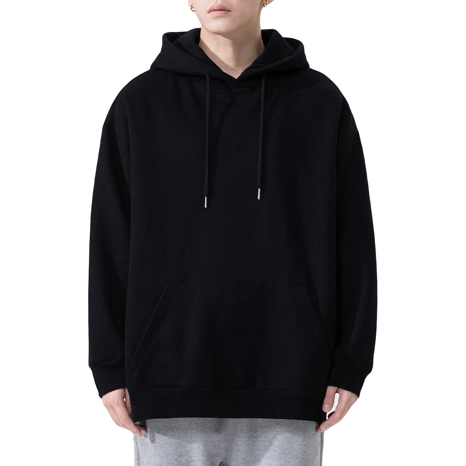 Maiyifu-GJ Men's Solid Loose Fit Pullover Hoodies Casual Athletic Hooded Sweatshirts Long Sleeve Hoodie with Kanga Pocket (Black,5X-Large)
