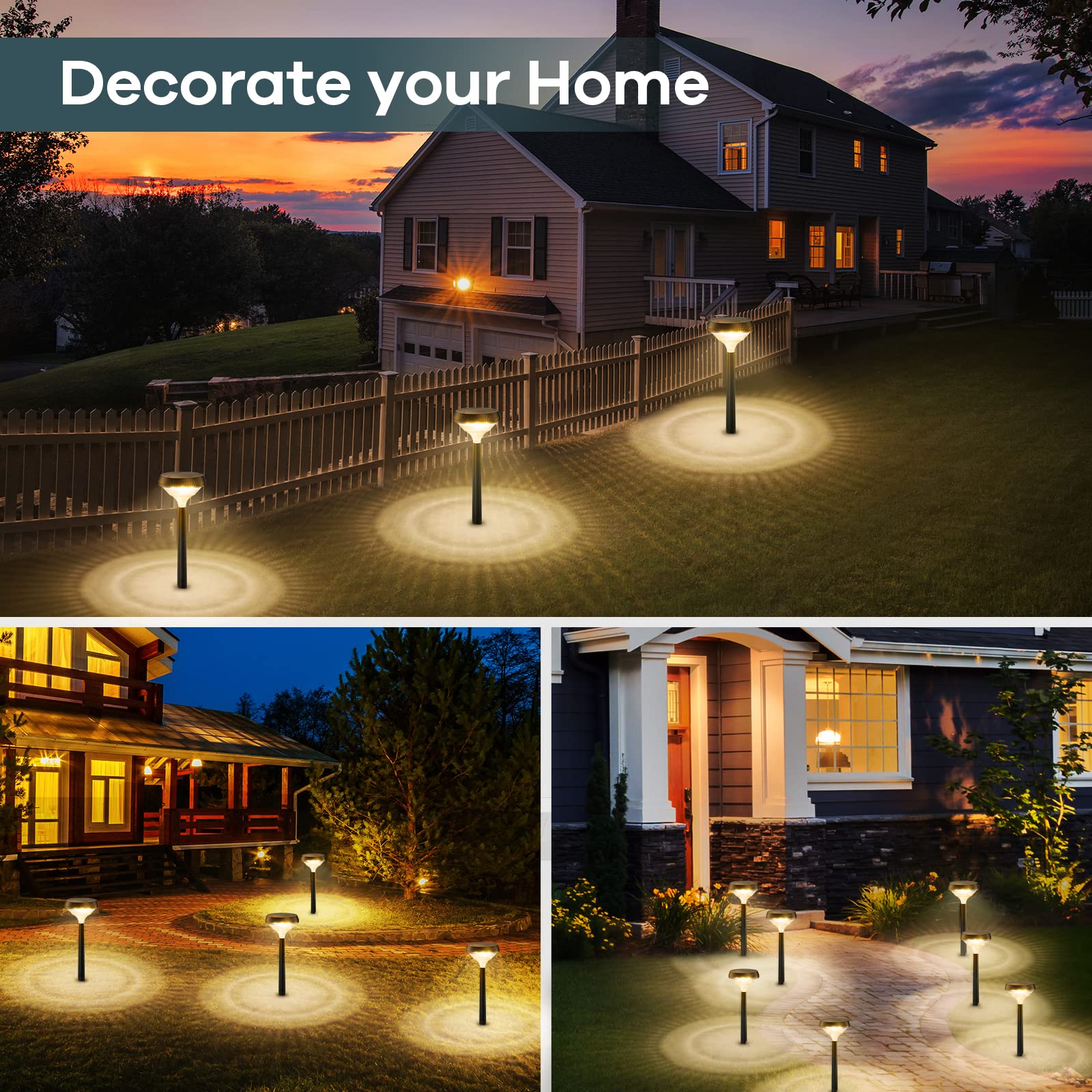 Linkind Solar Pathway Lights 8 Pack, Solar Lights Outdoor, Warm White Solar Path Lights Waterproof, Solar Lights for Walkway Yard Driveway Backyard