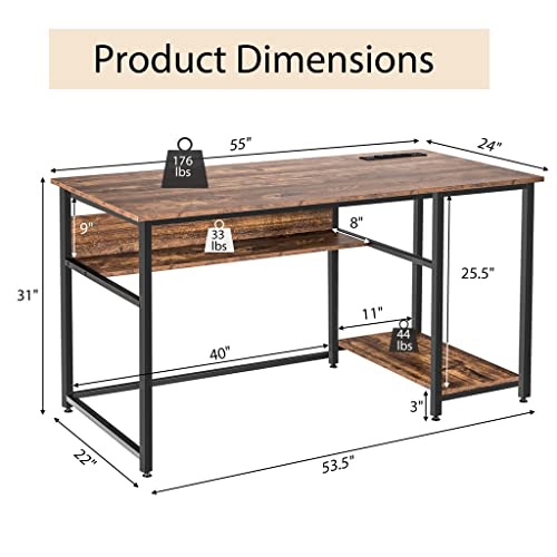MJWDP 55 Inch Computer Desk Home Office Computer Workstation with Power Outlet and USB Port