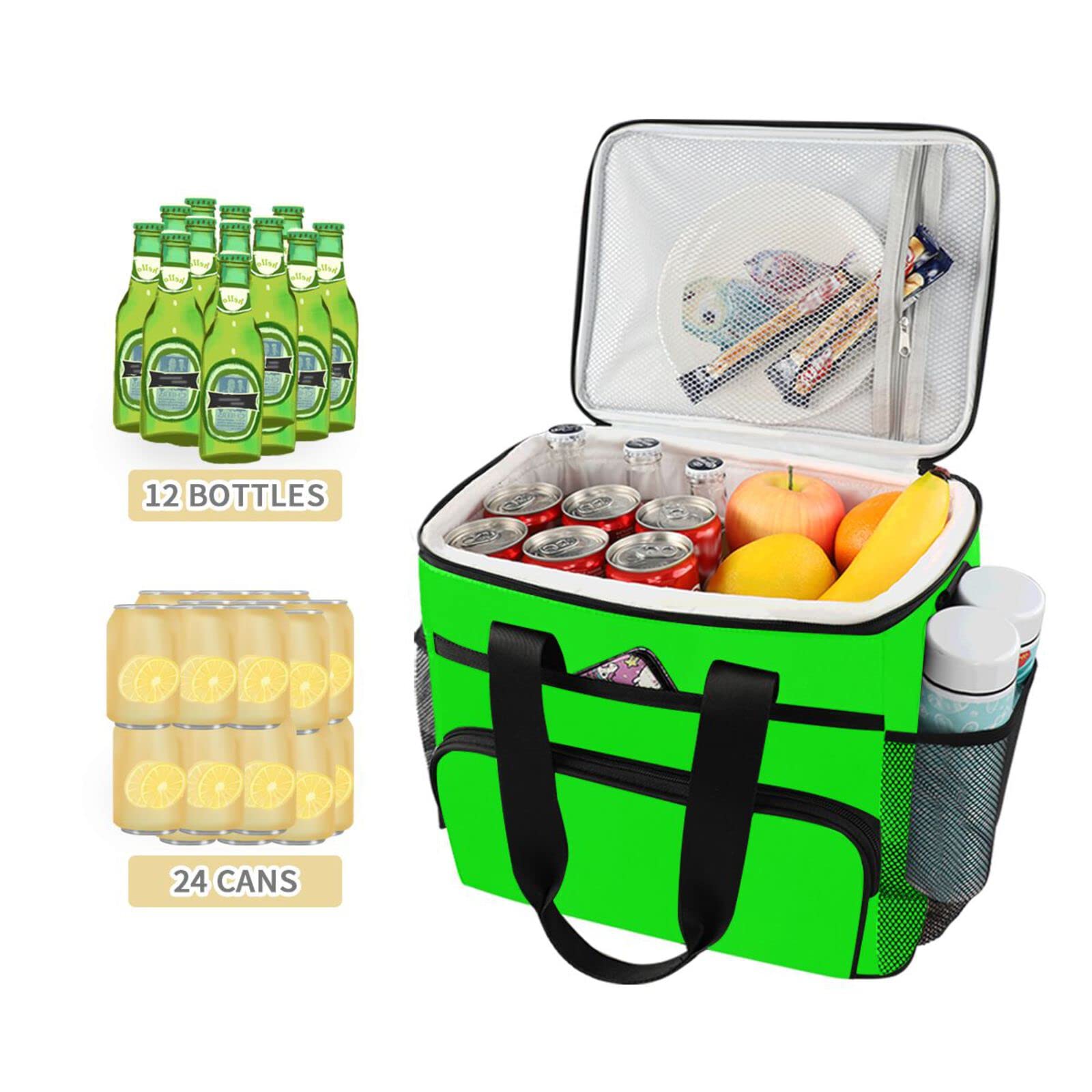Kigai Insulated Cooler Lunch Bag,Plain Neon Green Solid Color Reusable Leakproof Lunch Box Cooler Bag for Women and Men Work Picnic Beach,with Detachable Shoulder Strapā¦