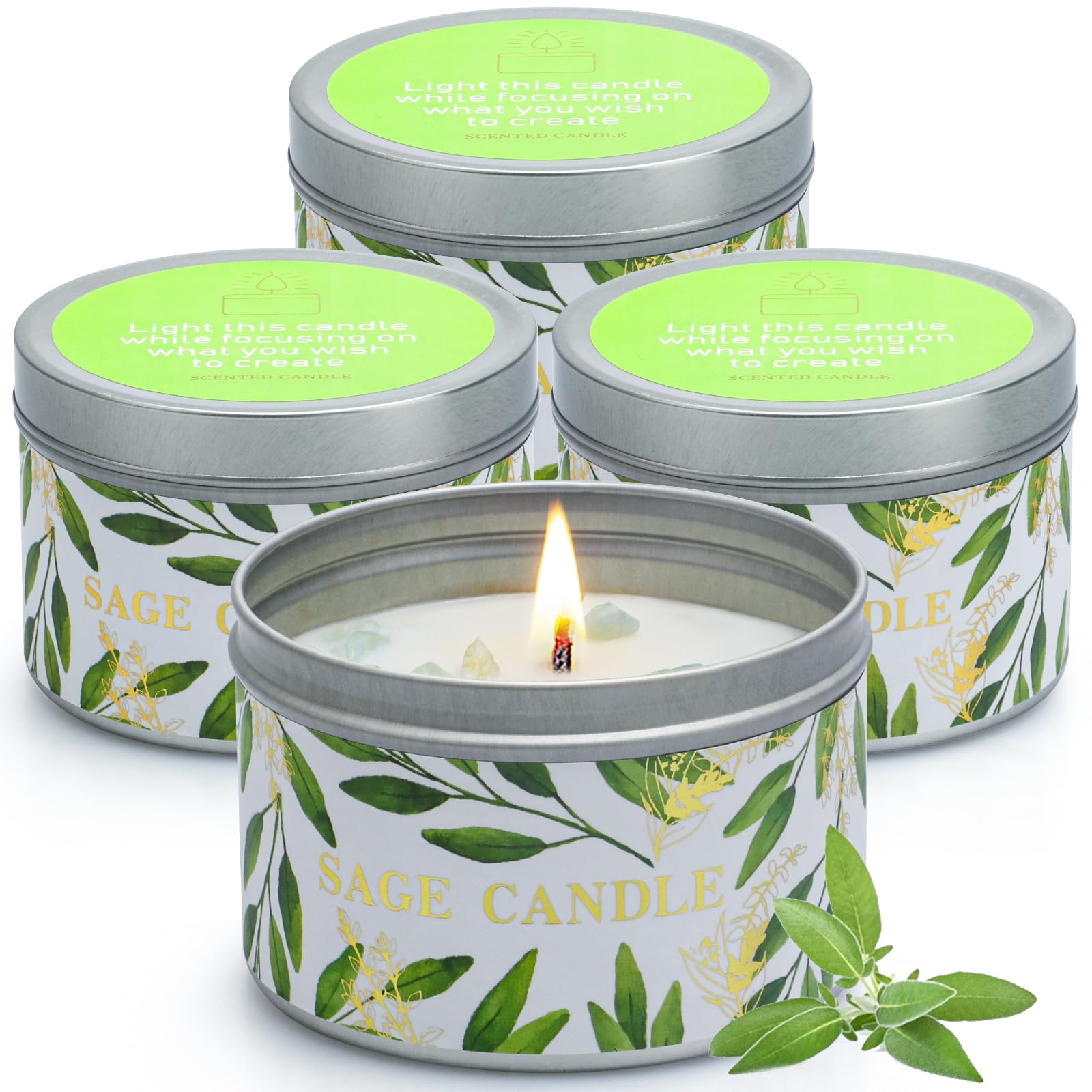 Sage Candles for House Energy Cleansing,4 Pack House Warming Gifts New Home Pure White Sage Candle Set for Chakra Healing-18oz 120 Hour Long Lasting Natural Soy Wax Aromatherapy Candle