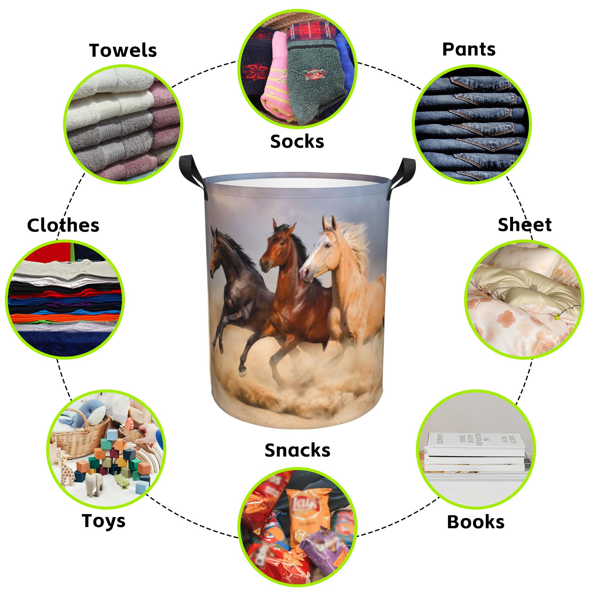 Naqiuli Horse Run Gallop in Sand Laundry Basket Foldable Laundry Hamper Waterproof Oxford Cloth Large Laundry Basket Clothes Storage Bucket Toy Organizer For Bathroom,Laundry,College 17.3 x16.5 Inch