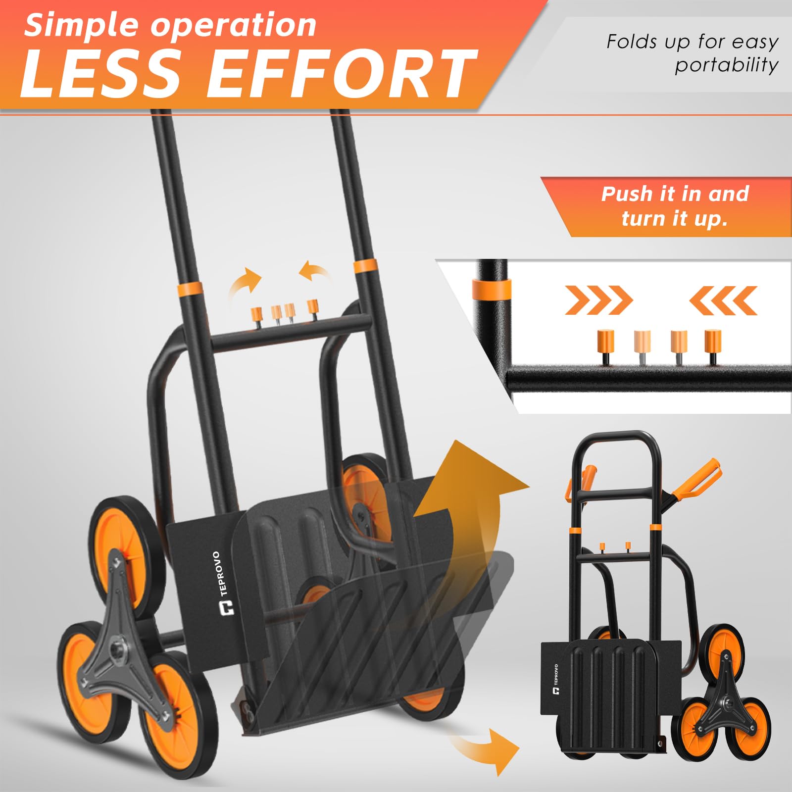 Stair Climbing Hand Truck 440lb,Heavy Duty Dolly Cart for Stairs,Thickened Upgraded Steel Tube Folding Stair Climbing Trolley with Six Wheels and Telescoping Handle
