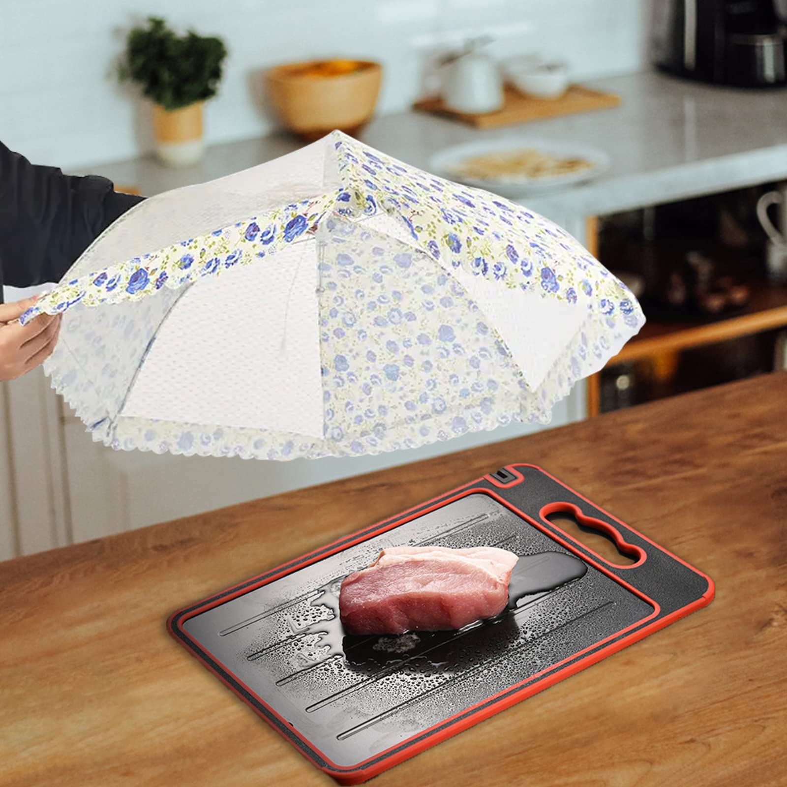 LIZHOUMIL Defrosting Tray, 4-in-1 Board Double-Sided Frost Away Plate Chopping Board Kitchen Gadget with Knife Sharpener Cutting Board red Black