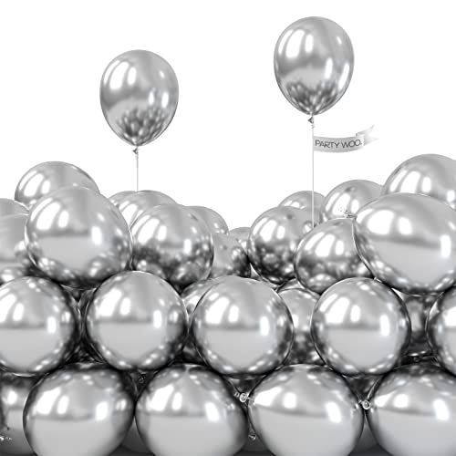 PartyWoo Metallic Silver Balloons 50 pcs 5 Inch and Diamond Silver Foil Balloons 6 pcs