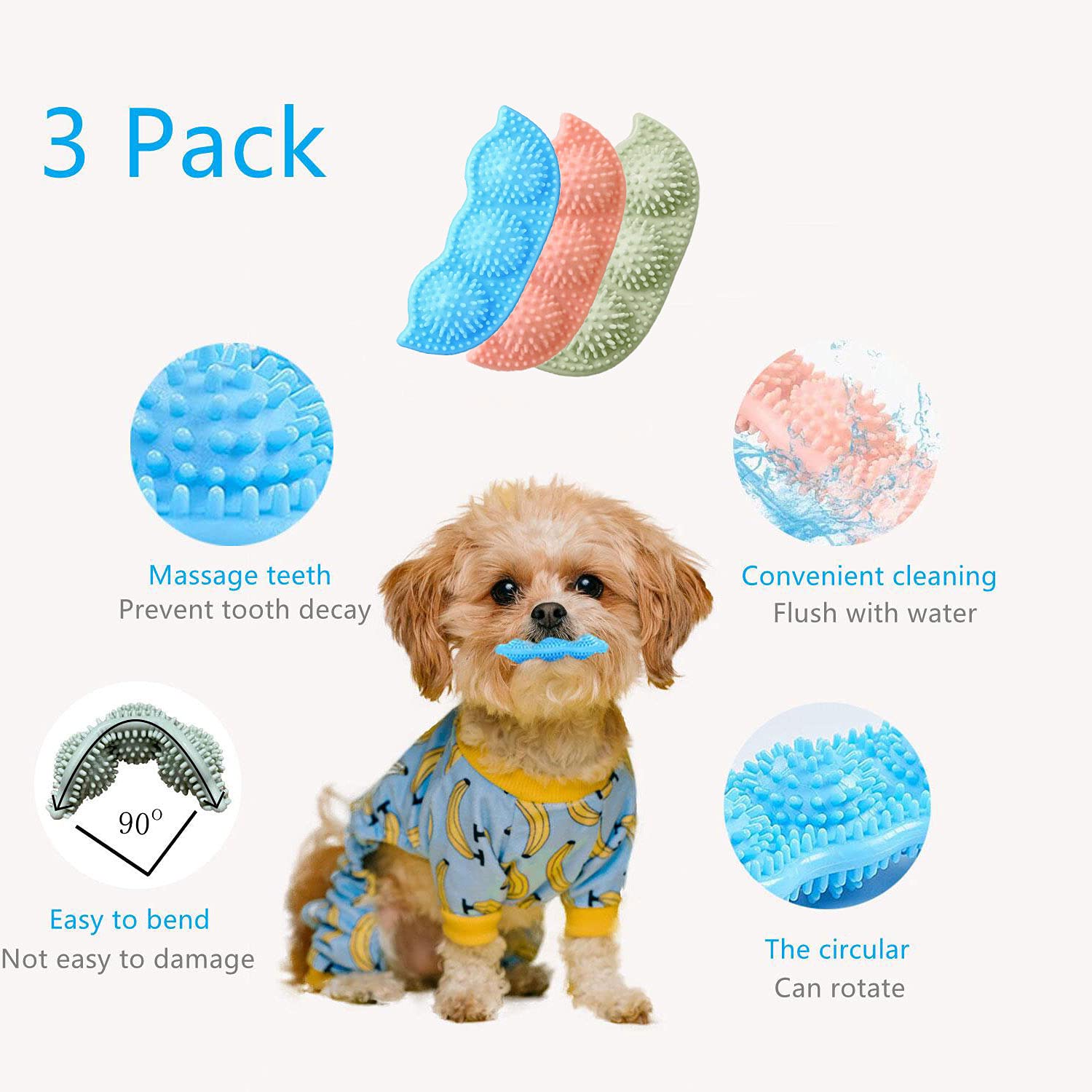 TAOLIN QING 3-Pack Puppy Chew Toy, Suitable for Dogs Born 2-8 Months Old, Relieve Pain During Tooth Replacement, Clean Teeth, Natural Rubber Products, Safe, Healthy, Durable, Easy to Clean