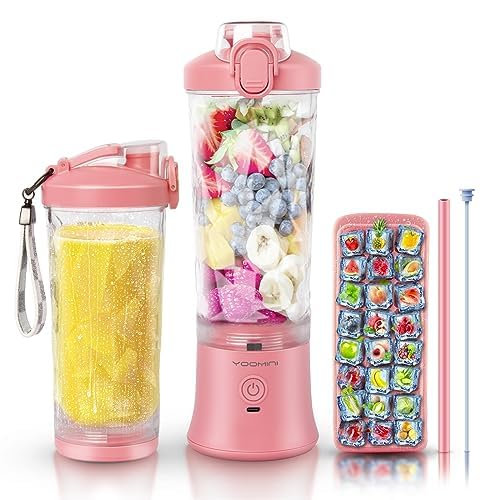 Portable Blender, Personal Blender for Shakes and Smoothies - USB Rechargeable 20oz Mini Blender with 6 Blades and ToGo Cup for Sports Travel Gym