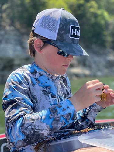 HUK Unisex-Child Standard Pursuit Camo Kid's Long Sleeve Performance Shirt, Mossy Oak Barracuda, Large