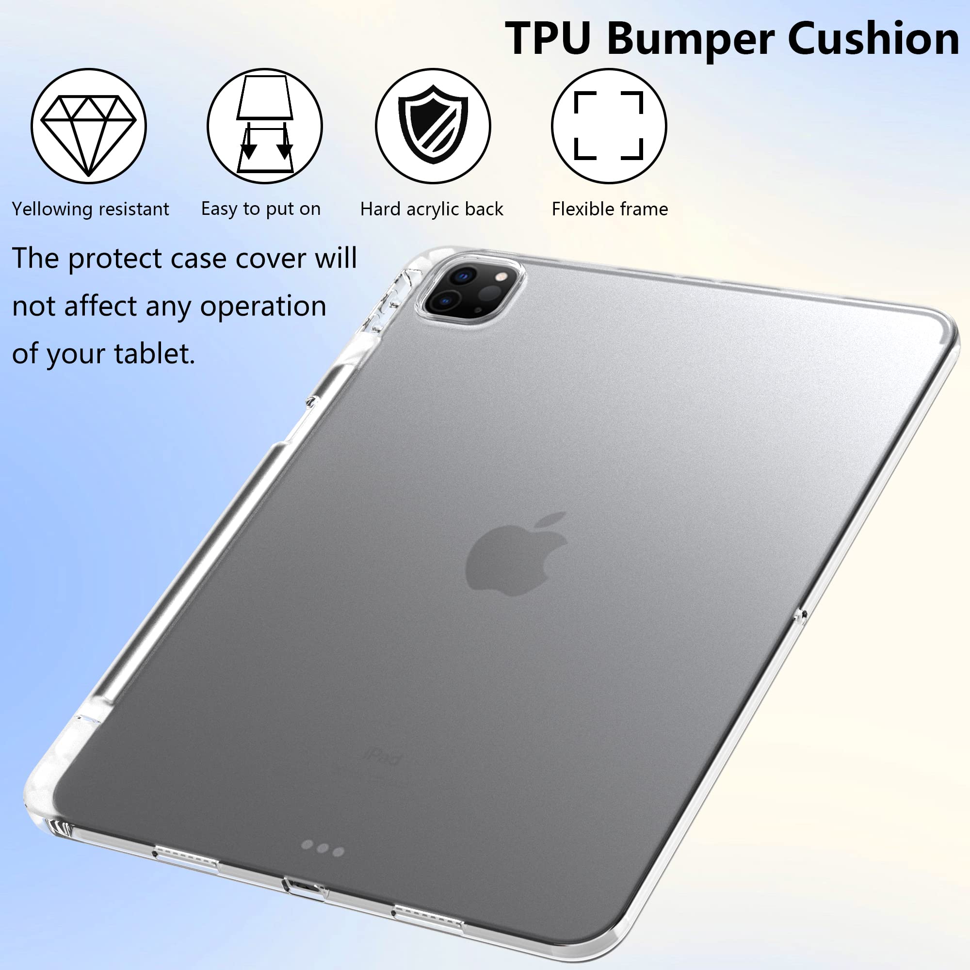 Meruns Compatible with iPad Pro 12.9 Generation (2022)/iPad Pro 12.9 Generation (2021) Case, Supports Pencil, Unique frosted transparent rear shell, Clear.