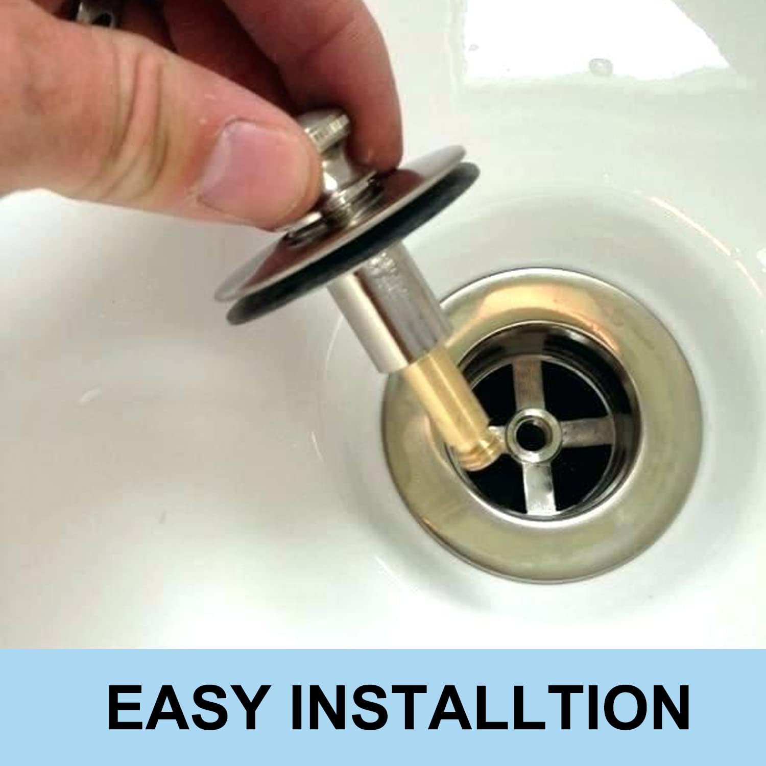 Lift and Turn Bathtub Drain Stopper with 1 Hole Faceplate Cover Bath tub Overflow Kit Assembly Strainer and Screw, Polished Chrome Finish