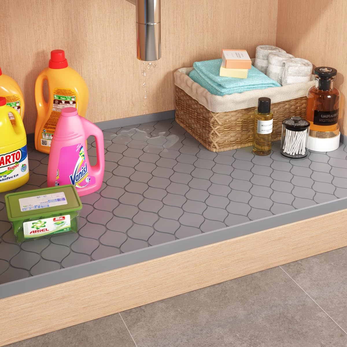 Winisok Waterproof Under Sink Mat -34β x 22β Cabinet Liner for Kitchen & Bathroom, Shelf Protector Silicone Under Sink Tray, Kitchen Cabinet Organizers and Storage Sink Drip Tray