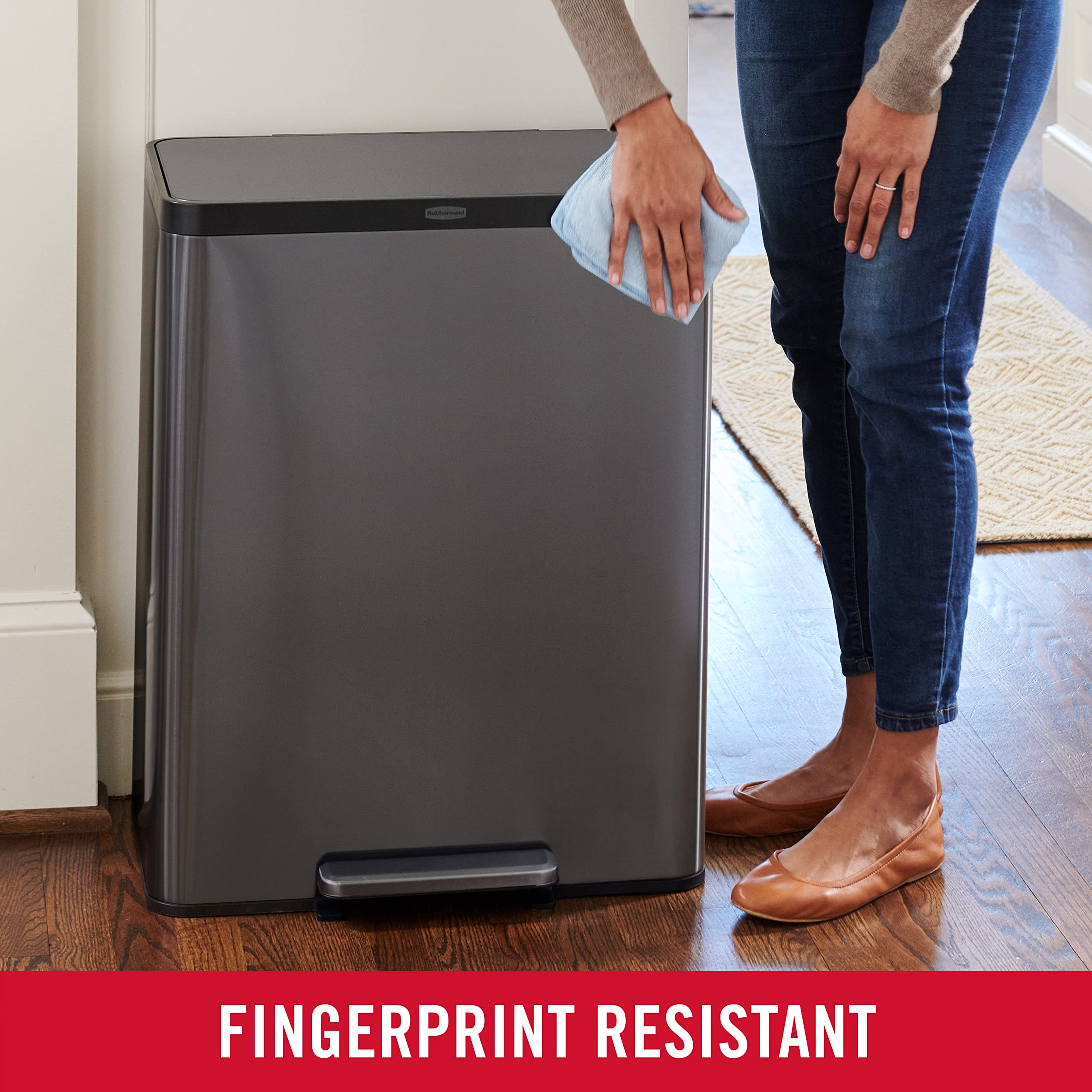 Rubbermaid Elite Stainless Steel Metal Dual Stream Step-On Trash Can for Home, Kitchen Waste and Recycling, 15.9 Gallon, Charcoal