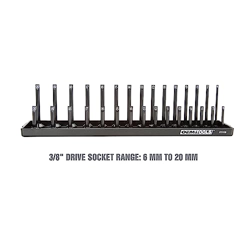 OEMTOOLS 22209 Metric 3/8 Inch Drive Socket Tray, Tool Organizers, Socket Set Organizer, Socket Holder Tray, Socket Rail