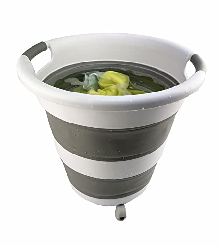 SAMMART 34L (8.9 Gallons) Collapsible Plastic Laundry Basket with Wheels - Foldable Pop Up Storage Container/Organizer with wheels (Grey)