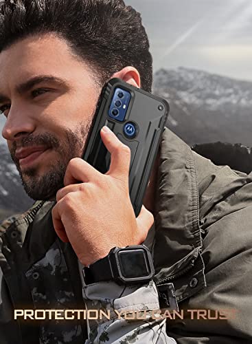 Poetic Revolution Series Case for Motorola Moto G Play (2023), Full-Body Rugged Dual-Layer Shockproof Protective Cover with Kickstand and Built-in-Screen Protector, Black