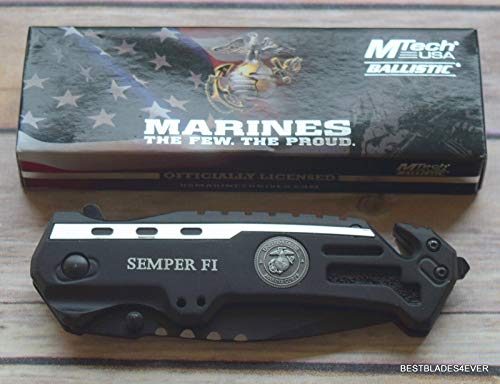 Mtech Officially Licensed U.S.M.C Spring Assisted Tactical Knife Rescue Combat Sharp Blade
