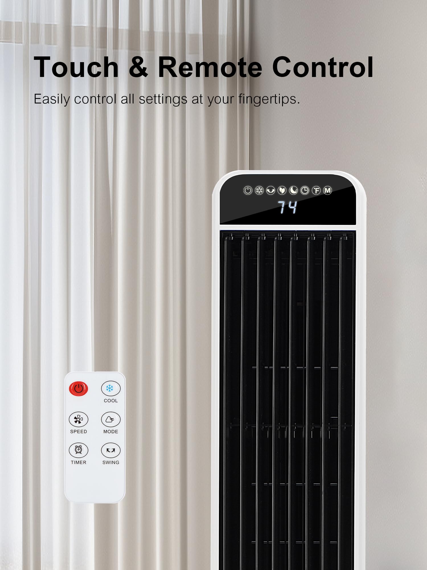 MEPTY Evaporative Air Cooler, Cooling Fans that Blow Cold Air with 84°Oscillation, 12H Timer, 3speeds&Modes, Air Cooler with Remote Control, Swamp Cooler, Tower Fan for Bedroom, Office, Kitchen,40Inch
