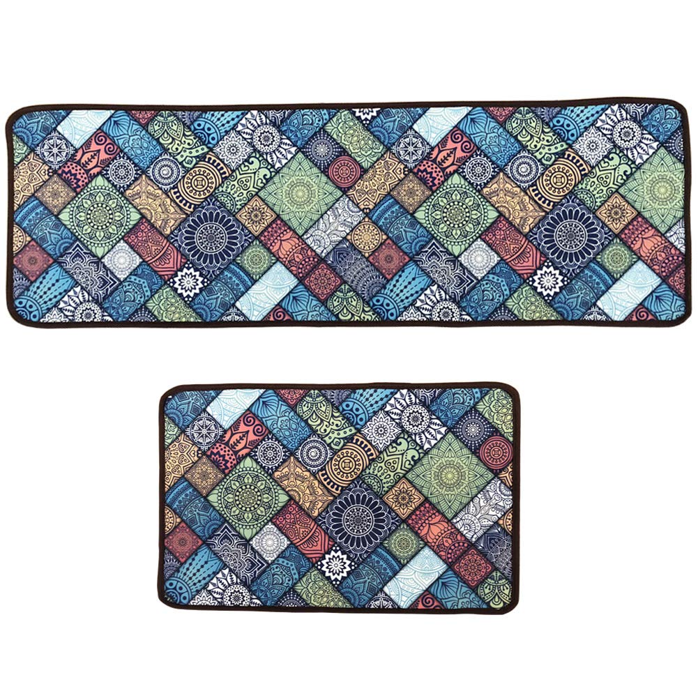 LEEBEI Kitchen Rugs Floor Mat Kitchen Mats Set Non-Slip Washable,Indoor Doormats Area Rugs for Kitchen Bedroom Bathroom Carpet (15.7×23.6 inch +15.7×47.2 inch, New-Bosi)
