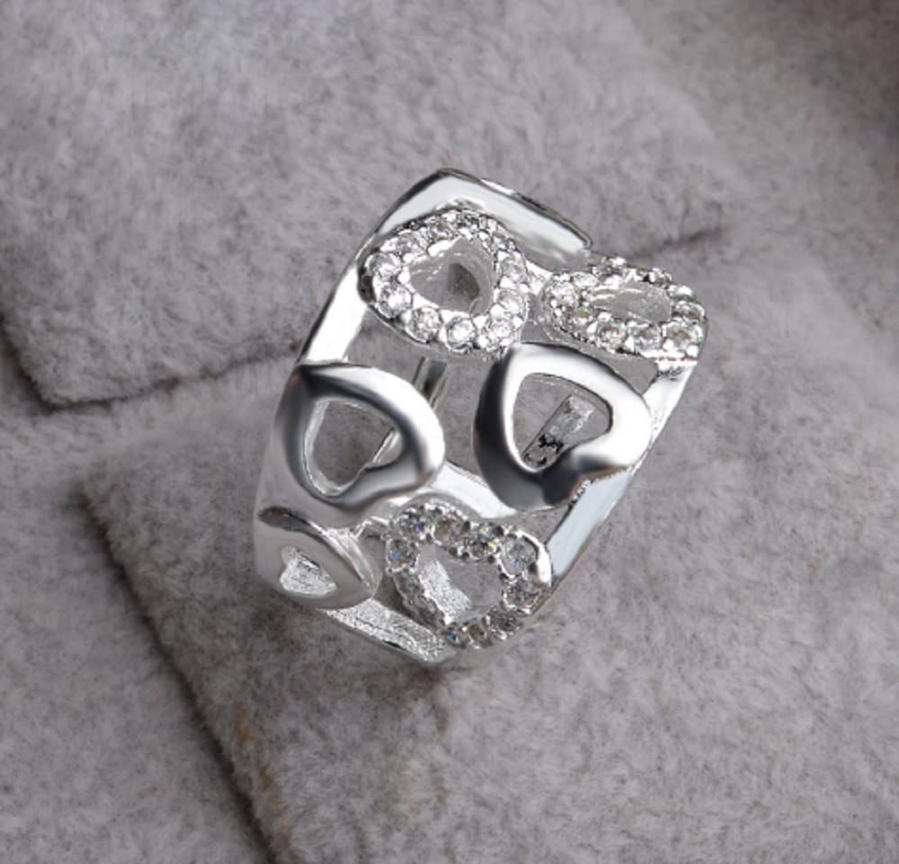 HUKQBUNX 925 Sterling Silver Multi Love Multi Gem Heart-Shaped Diamond Ring Square Crystal Zircon Women's Fresh Fashion Wedding Engagement Ring Size 7-9 (Size 9)