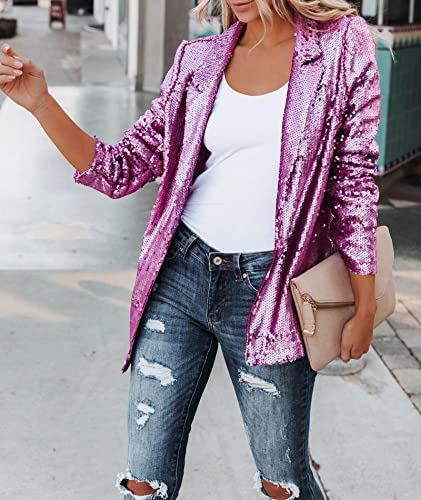 SEMATOMALA Women's Sequin Shiny Open Front Blazer Evening Party Sparkly Long Sleeve Slim Cardigan Coat RO-M