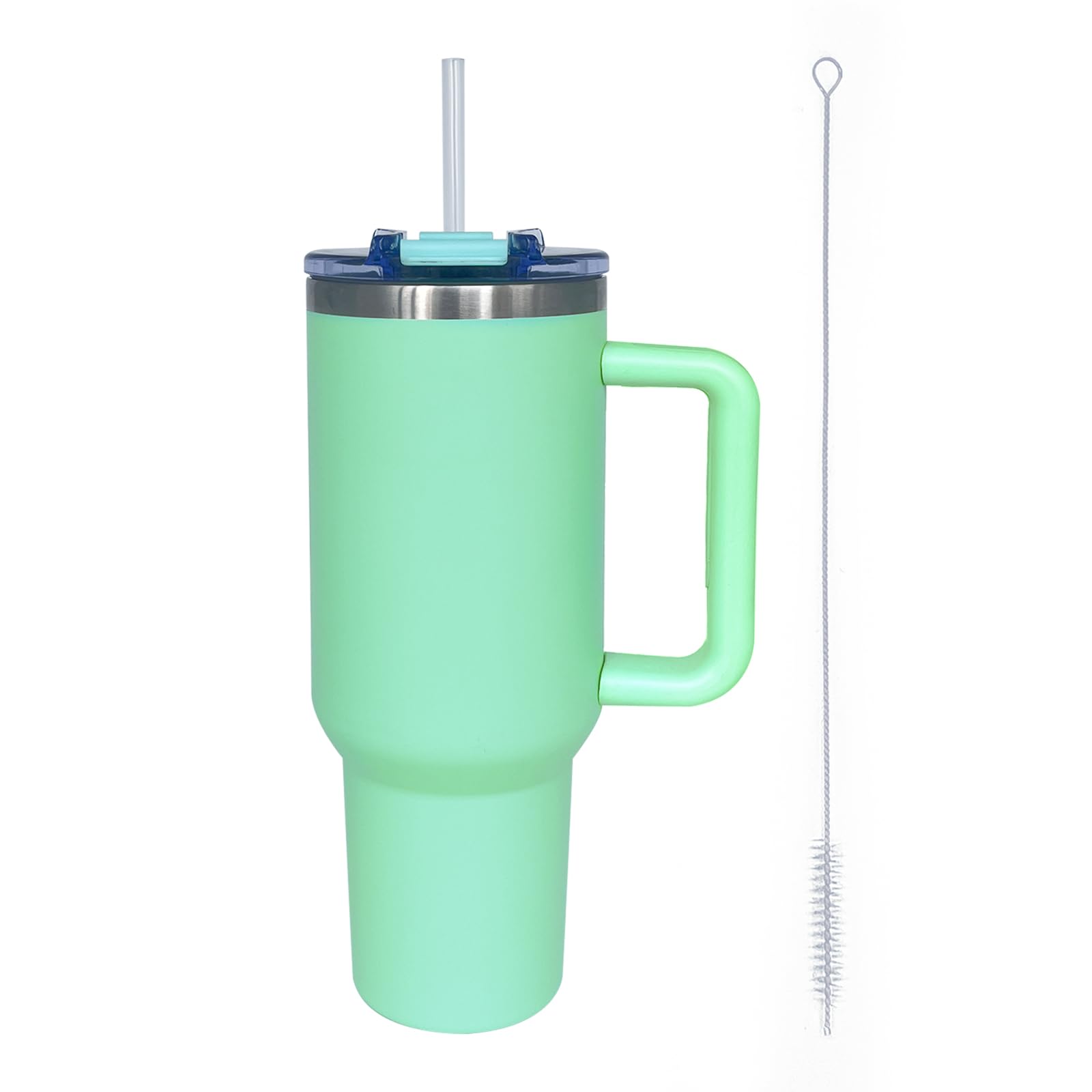 LXSJIUJIU 40 oz Tumbler with Handle and Straw Lid,Insulated Reusable Stainless Steel Water Bottle ,Cupholder Friendly Double Wall Vacuum Sealed Cup (Fluorescent Green